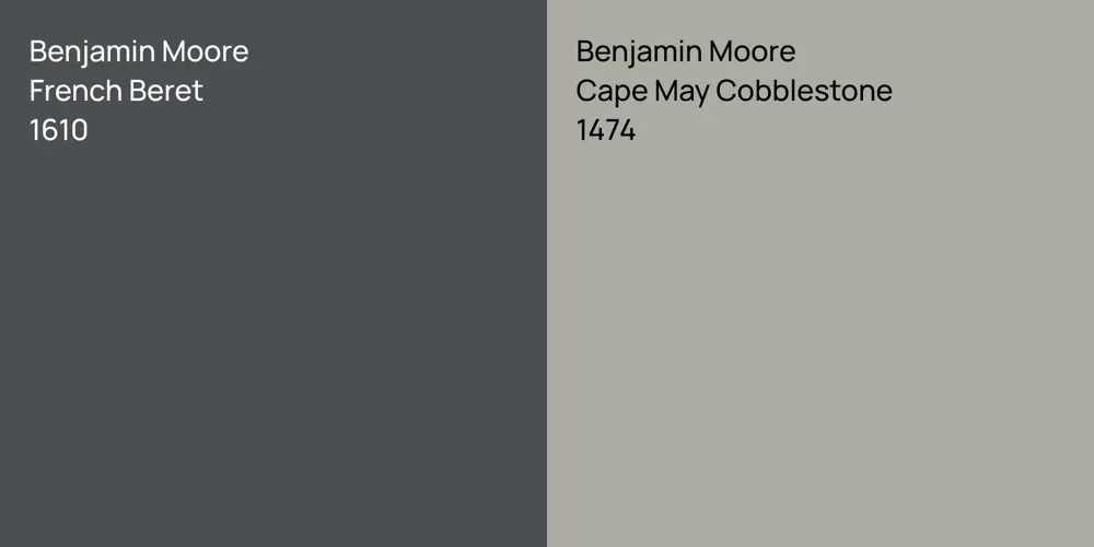 Benjamin Moore French Beret vs. Benjamin Moore Cape May Cobblestone comparison