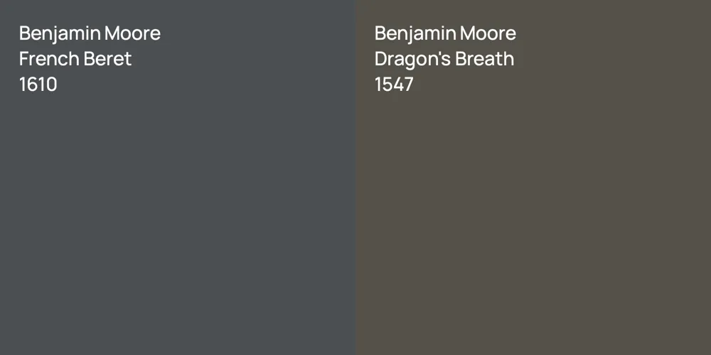 Benjamin Moore French Beret vs. Benjamin Moore Dragon's Breath comparison