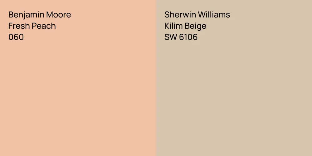 Benjamin Moore Fresh Peach vs. Sherwin Williams Kilim Beige comparison