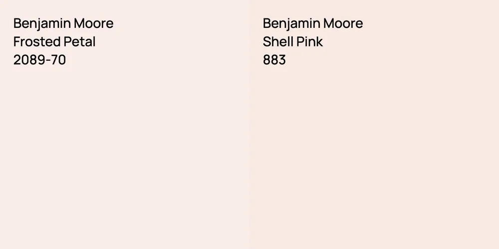 Benjamin Moore Frosted Petal vs. Benjamin Moore Shell Pink comparison
