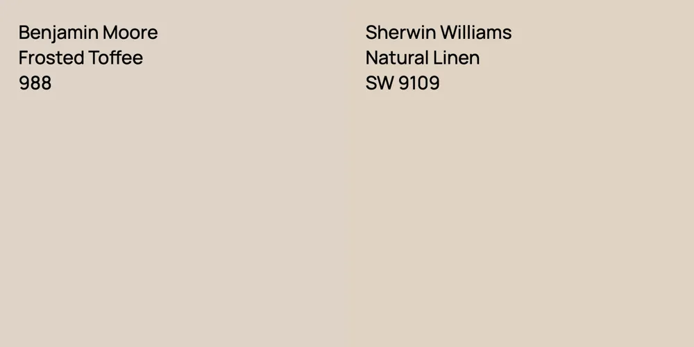 Benjamin Moore Frosted Toffee vs. Sherwin Williams Natural Linen comparison