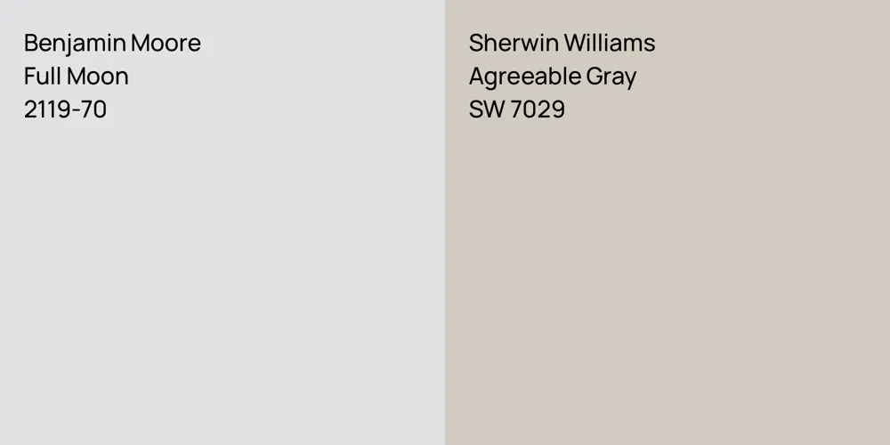 Benjamin Moore Full Moon vs. Sherwin Williams Agreeable Gray comparison