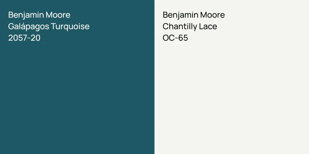 Benjamin Moore Galápagos Turquoise vs. Benjamin Moore Chantilly Lace ...
