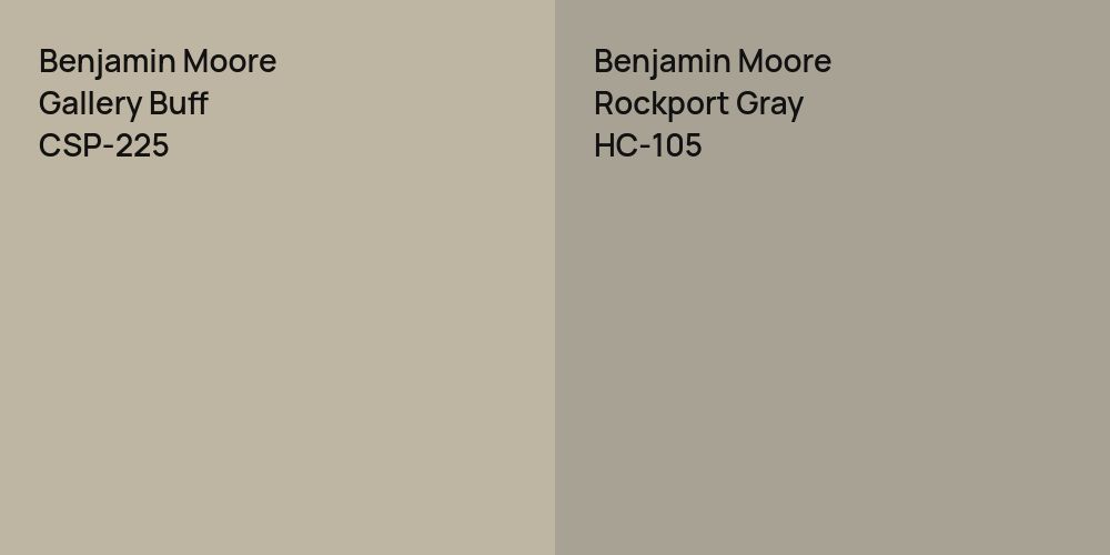 Benjamin Moore Gallery Buff vs. Benjamin Moore Rockport Gray comparison