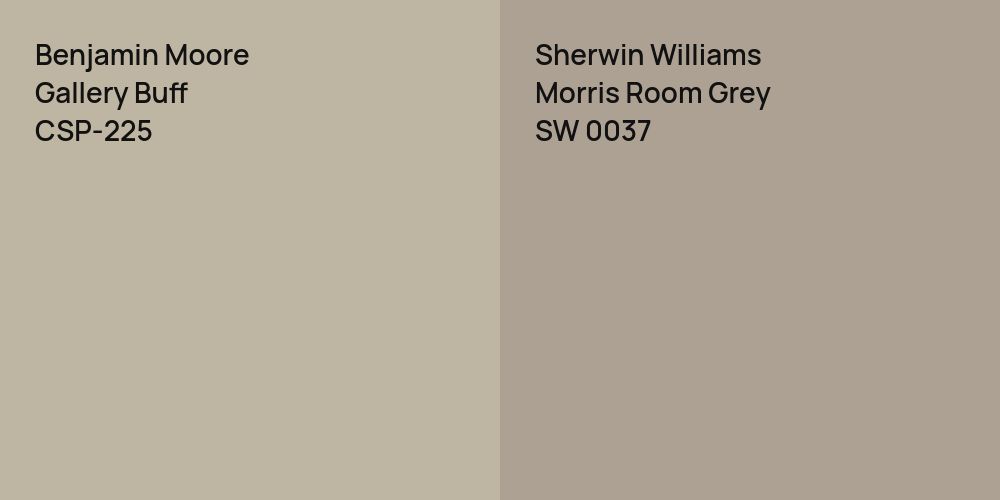 Benjamin Moore Gallery Buff vs. Sherwin Williams Morris Room Grey comparison