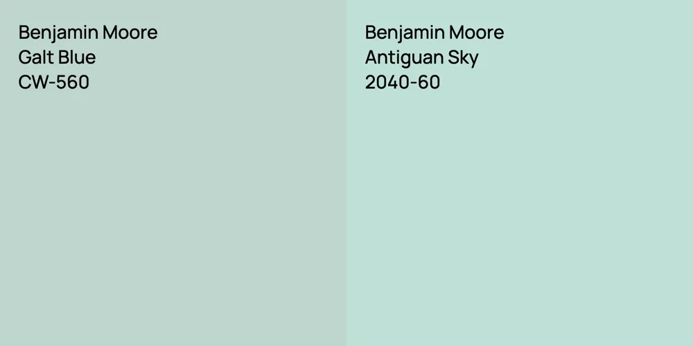 Benjamin Moore Galt Blue vs. Benjamin Moore Antiguan Sky comparison