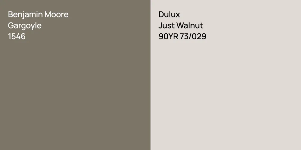 Benjamin Moore Gargoyle vs. Dulux Just Walnut comparison