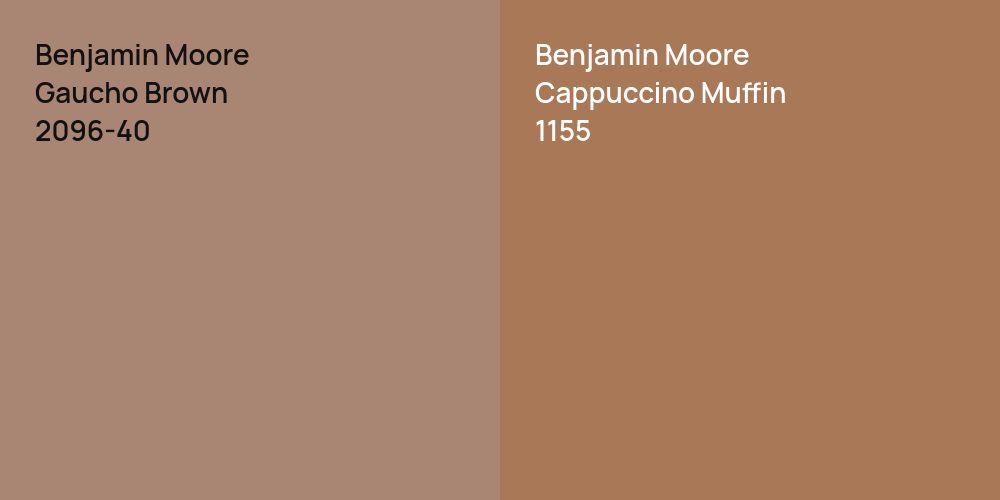 Benjamin Moore Gaucho Brown vs. Benjamin Moore Cappuccino Muffin comparison