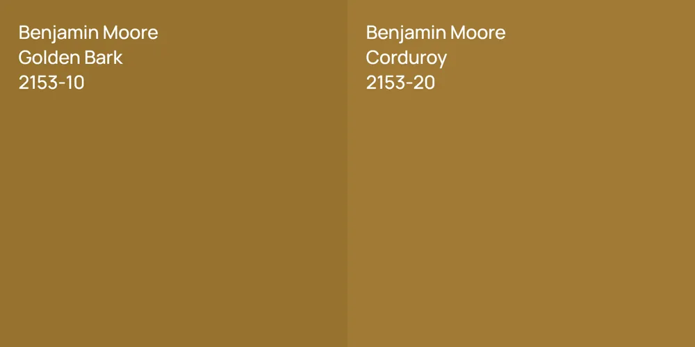 Benjamin Moore Golden Bark vs. Benjamin Moore Corduroy comparison