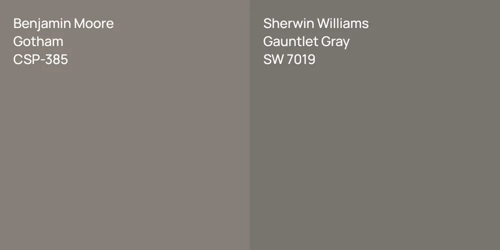 Benjamin Moore Gotham vs. Sherwin Williams Gauntlet Gray comparison