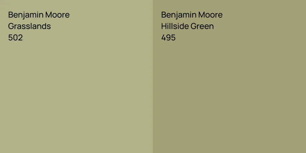 Benjamin Moore Grasslands vs. Benjamin Moore Hillside Green comparison
