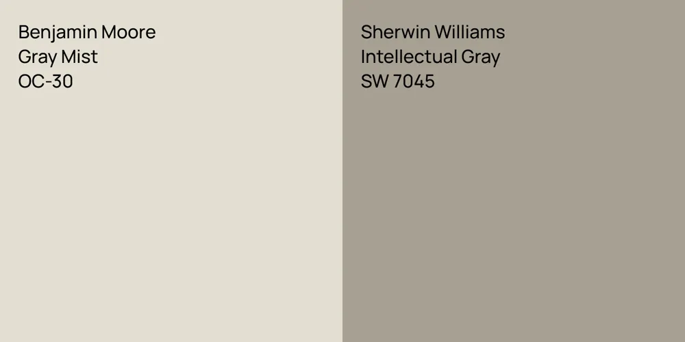 Benjamin Moore Gray Mist vs. Sherwin Williams Intellectual Gray comparison