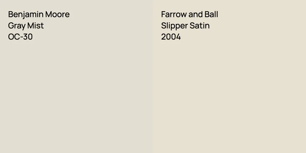 Benjamin Moore Gray Mist vs. Farrow and Ball Slipper Satin comparison