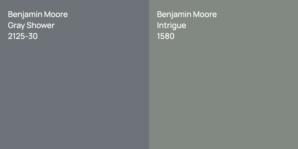 Benjamin Moore Gray Shower vs. Benjamin Moore Intrigue comparison