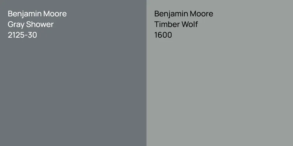 Benjamin Moore Gray Shower vs. Benjamin Moore Timber Wolf comparison