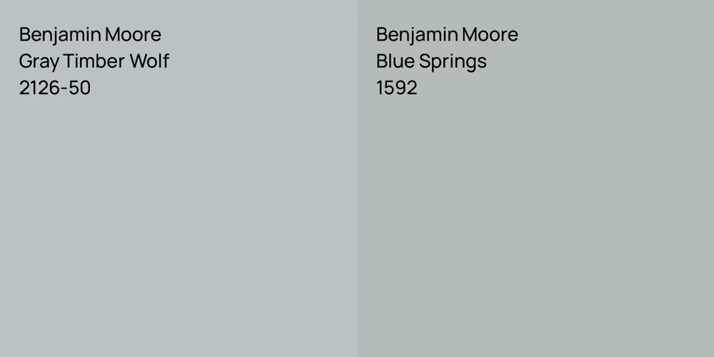 Benjamin Moore Gray Timber Wolf vs. Benjamin Moore Blue Springs comparison