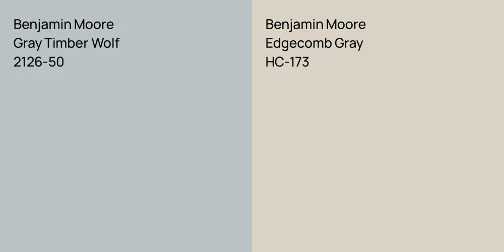 Benjamin Moore Gray Timber Wolf vs. Benjamin Moore Edgecomb Gray comparison