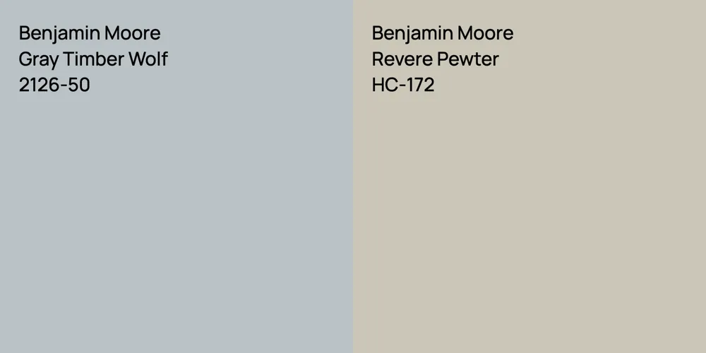 Benjamin Moore Gray Timber Wolf vs. Benjamin Moore Revere Pewter comparison