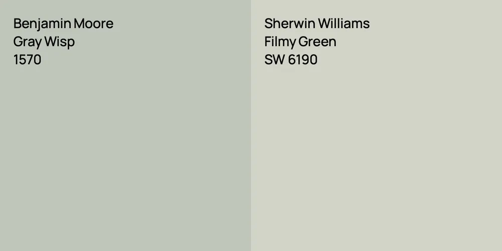Benjamin Moore Gray Wisp vs. Sherwin Williams Filmy Green comparison