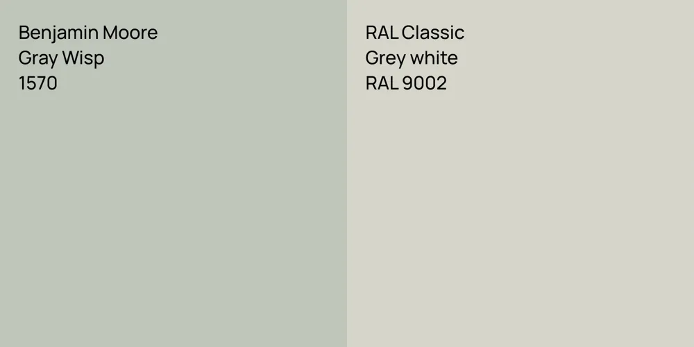 Benjamin Moore Gray Wisp vs. RAL Classic Grey white comparison