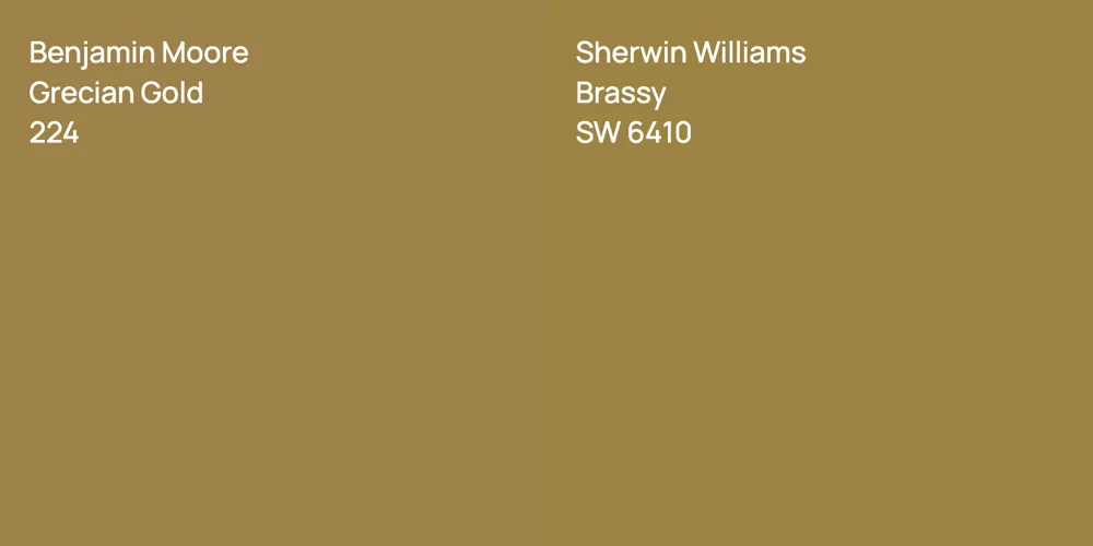 Benjamin Moore Grecian Gold vs. Sherwin Williams Brassy comparison