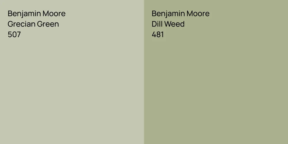 Benjamin Moore Grecian Green vs. Benjamin Moore Dill Weed comparison