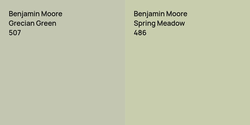 Benjamin Moore Grecian Green vs. Benjamin Moore Spring Meadow comparison