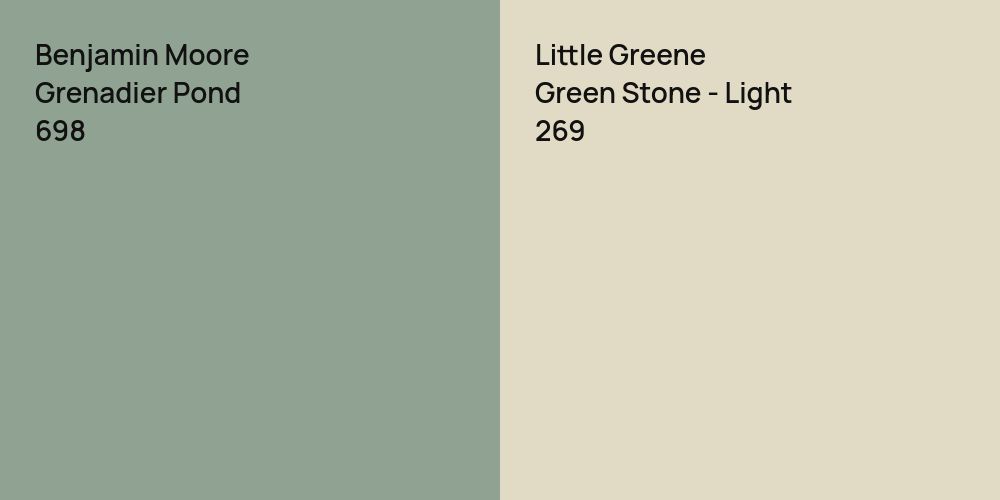 Benjamin Moore Grenadier Pond vs. Little Greene Green Stone - Light comparison