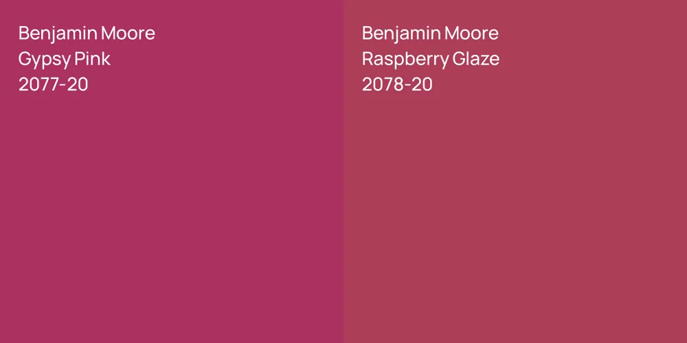 Benjamin Moore Gypsy Pink vs. Benjamin Moore Raspberry Glaze comparison