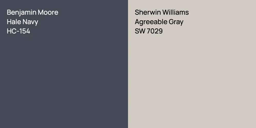 Benjamin Moore Hale Navy vs. Sherwin Williams Agreeable Gray comparison