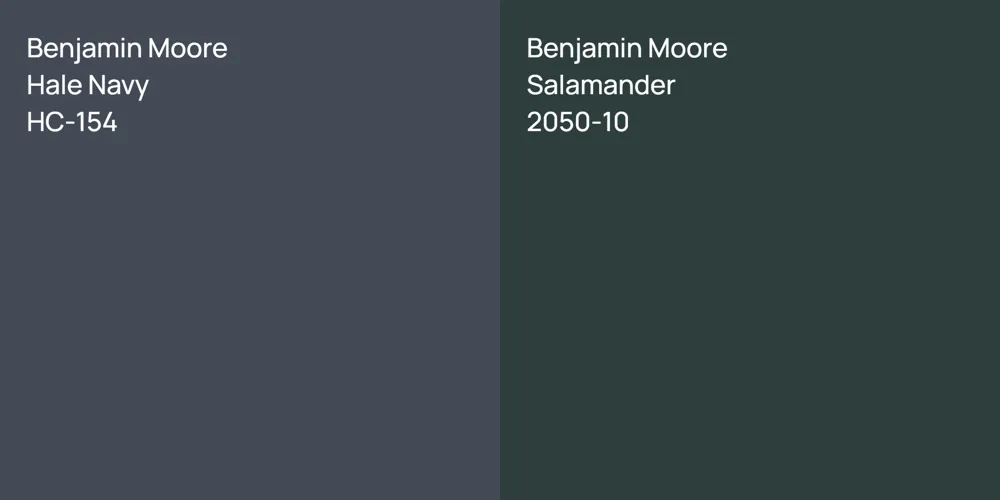 Benjamin Moore Hale Navy vs. Benjamin Moore Salamander comparison