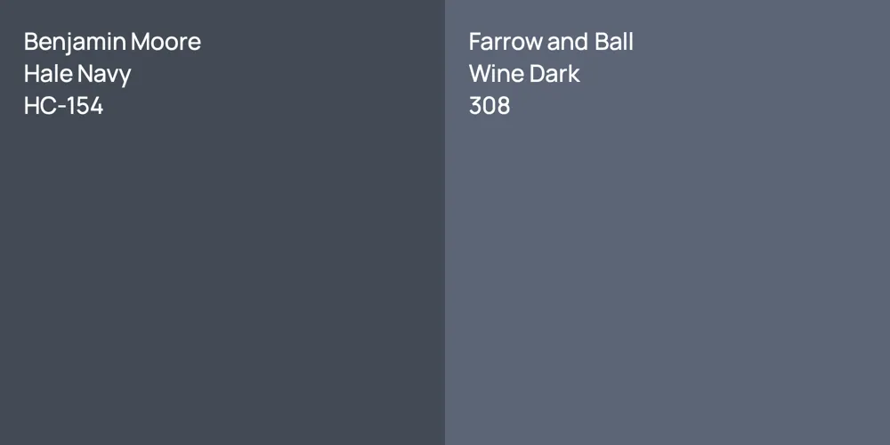 Benjamin Moore Hale Navy vs. Farrow and Ball Wine Dark comparison