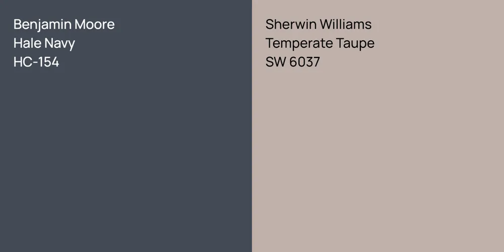 Benjamin Moore Hale Navy vs. Sherwin Williams Temperate Taupe comparison