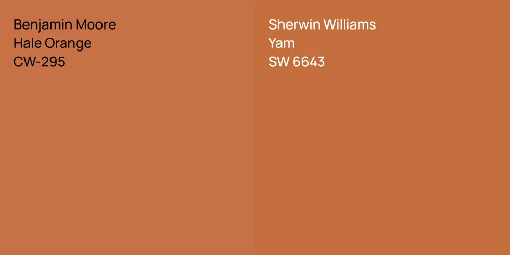 Benjamin Moore Hale Orange vs. Sherwin Williams Yam comparison