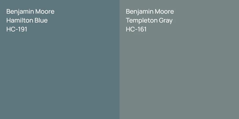 Benjamin Moore Hamilton Blue vs. Benjamin Moore Templeton Gray comparison