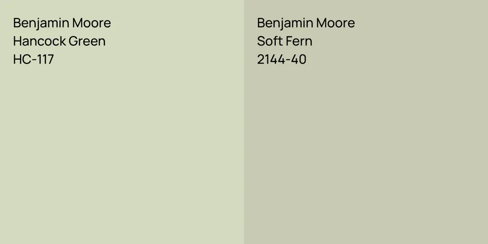 Benjamin Moore Hancock Green vs. Benjamin Moore Soft Fern comparison