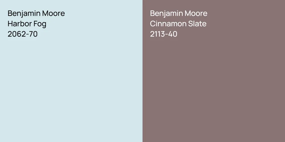 Benjamin Moore Harbor Fog vs. Benjamin Moore Cinnamon Slate comparison