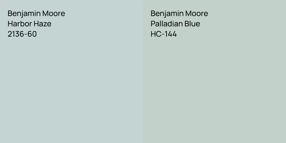 Benjamin Moore Harbor Haze vs. Benjamin Moore Palladian Blue comparison