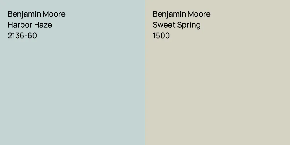 Benjamin Moore Harbor Haze vs. Benjamin Moore Sweet Spring comparison