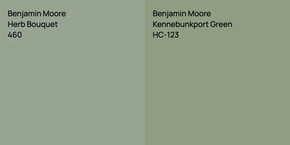 Benjamin Moore Herb Bouquet vs. Benjamin Moore Kennebunkport Green comparison