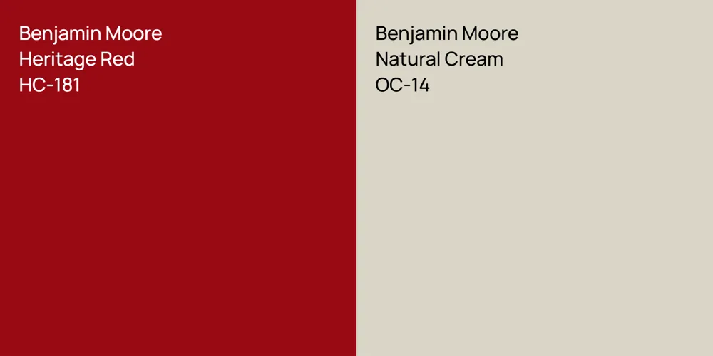 Benjamin Moore Heritage Red vs. Benjamin Moore Natural Cream comparison