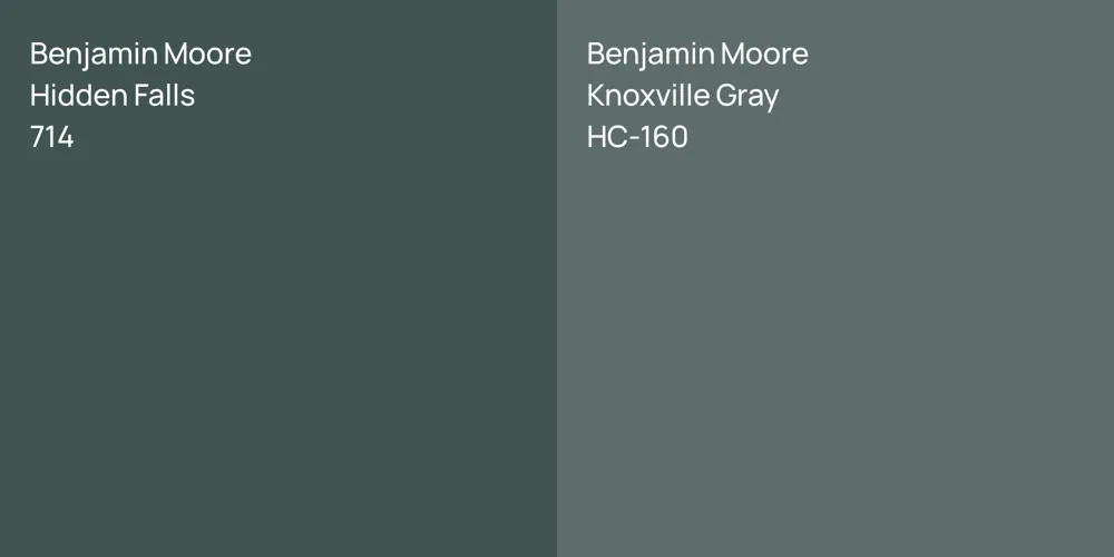Benjamin Moore Hidden Falls vs. Benjamin Moore Knoxville Gray comparison