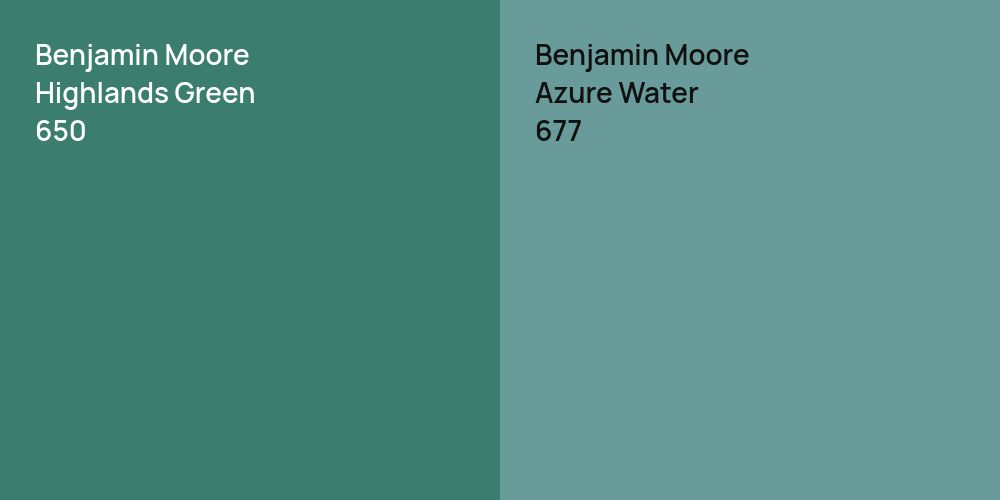 Benjamin Moore Highlands Green vs. Benjamin Moore Azure Water comparison