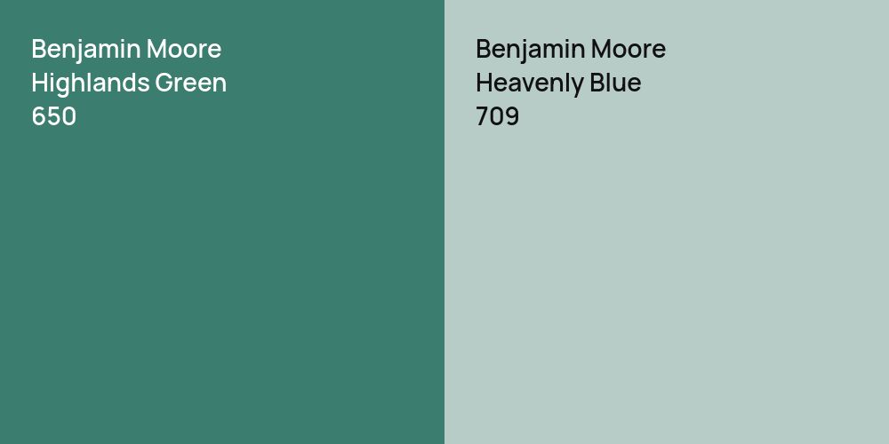 Benjamin Moore Highlands Green vs. Benjamin Moore Heavenly Blue comparison