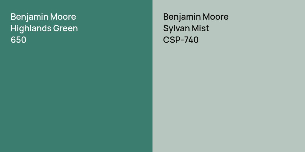 Benjamin Moore Highlands Green vs. Benjamin Moore Sylvan Mist comparison