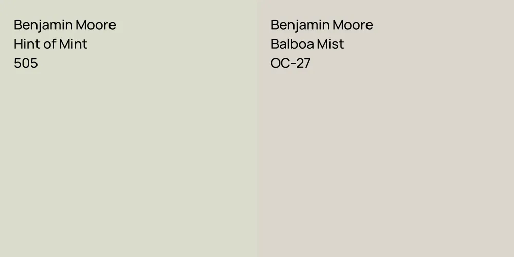 Benjamin Moore Hint of Mint vs. Benjamin Moore Balboa Mist comparison