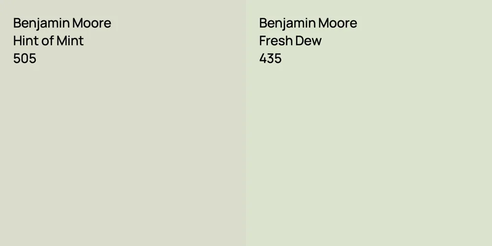 Benjamin Moore Hint of Mint vs. Benjamin Moore Fresh Dew comparison