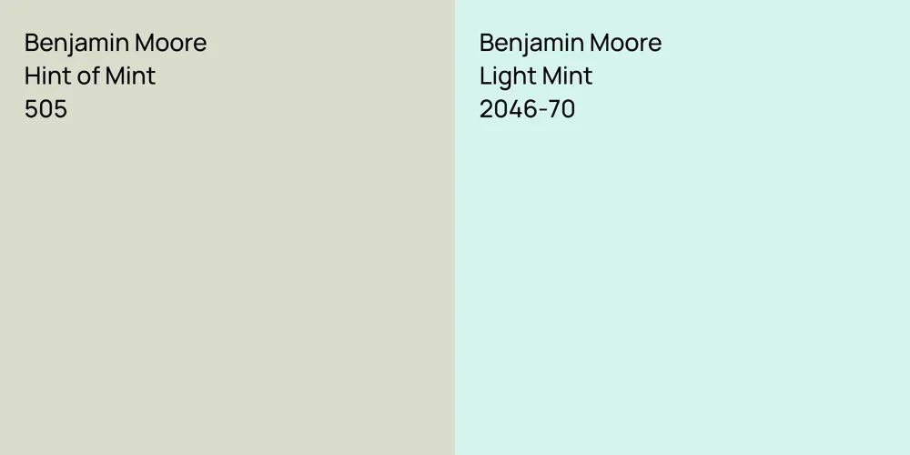 Benjamin Moore Hint of Mint vs. Benjamin Moore Light Mint comparison
