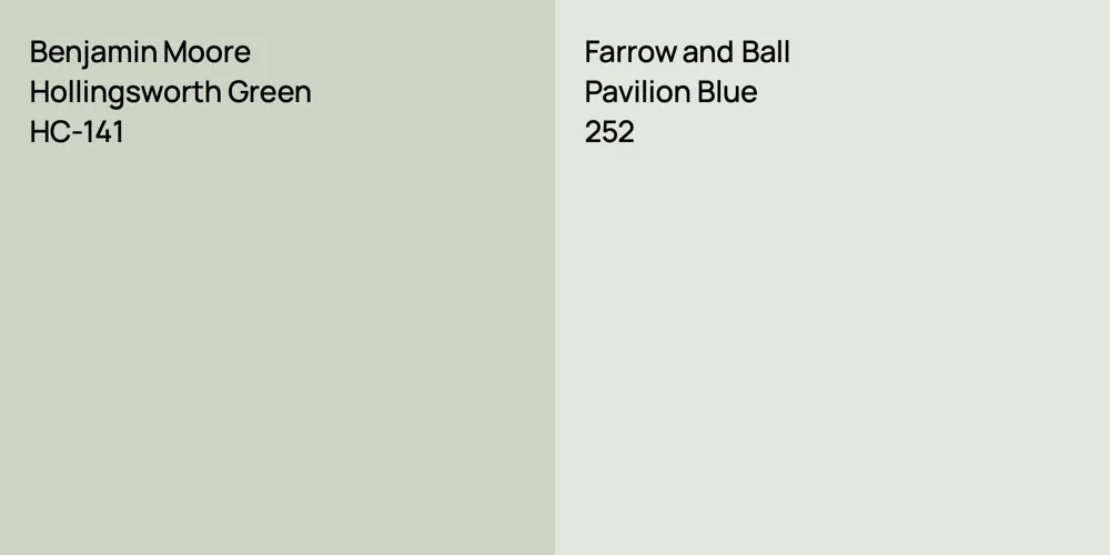 Benjamin Moore Hollingsworth Green vs. Farrow and Ball Pavilion Blue comparison