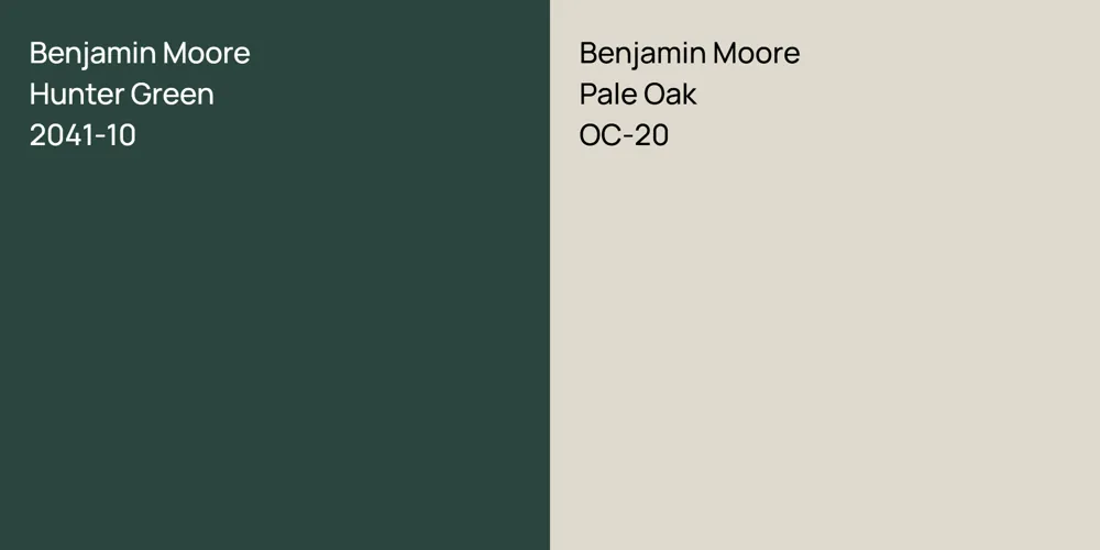 Benjamin Moore Hunter Green vs. Benjamin Moore Pale Oak comparison